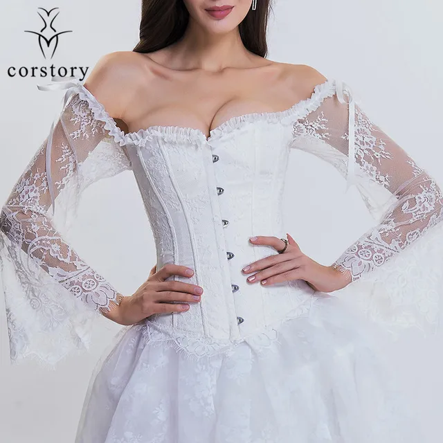 Corstory Victorian White Ruffle Off Shoulder Lace Corsets And Bustiers