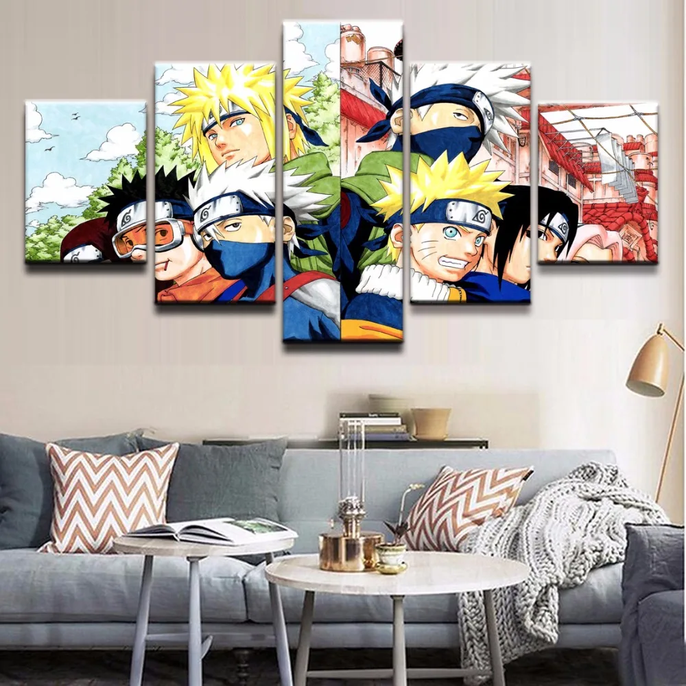 Canvas-Modular-Pictures-Framework-Wall-Art-5-Panel-Naruto-Characters-HD ...