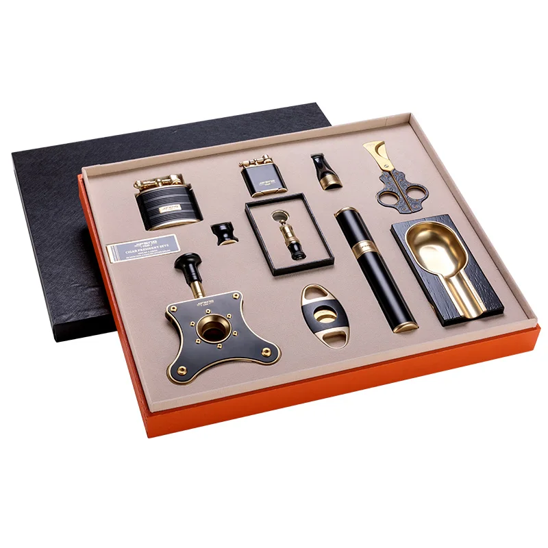 Cigar-Smoking-Set-Sharp-Cutter-Drill-Punch-Scissor-Windproof-Lighter ...