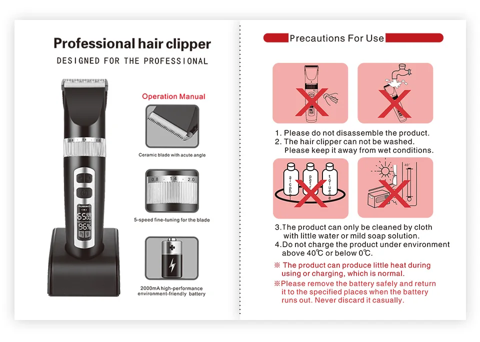 ICLIPPER Professional Hair Trimmer Rechargeable 2000 MAh Hair Clipper ...