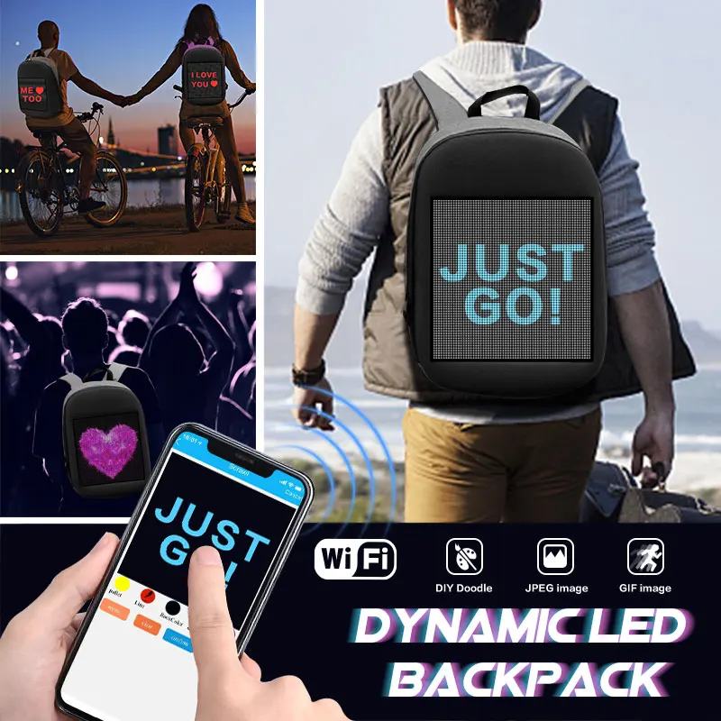 Led Backpack DIY Outdoor Backpack Screen Dynamic Backpack Fashion 5V ...