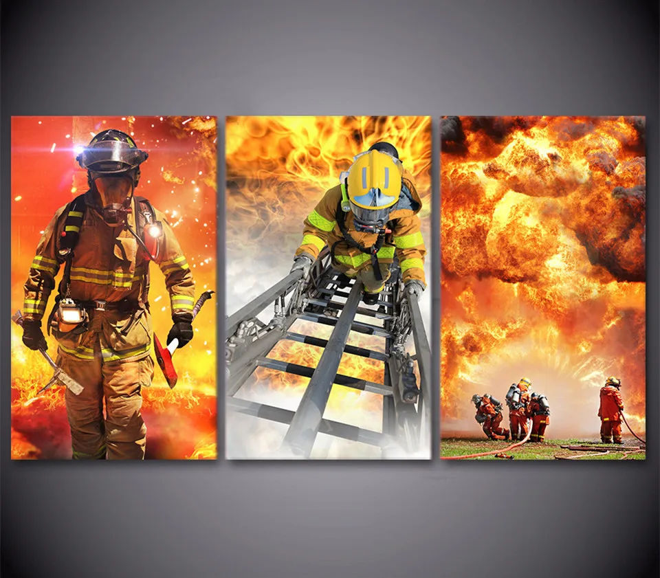 3Piece Movie Poster Prints Canvas Art Fireman Fire Flame Fighting ...
