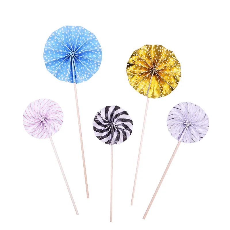 4Pcs/lot Mini Paper Fan Cake Topper Cupcake Toppers Kids Birthday Party ...