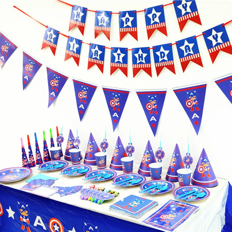 Captain theme Party Tableware Plates Napkins flag Happy Birthday Kids ...