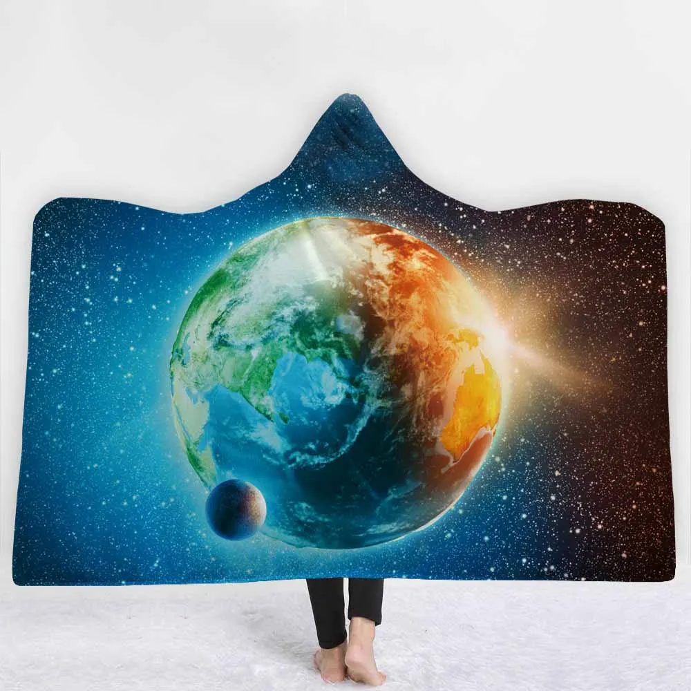 Lannidaa Universe Earth Warm Soft Hooded Blanket Coral Fleece Hoodie