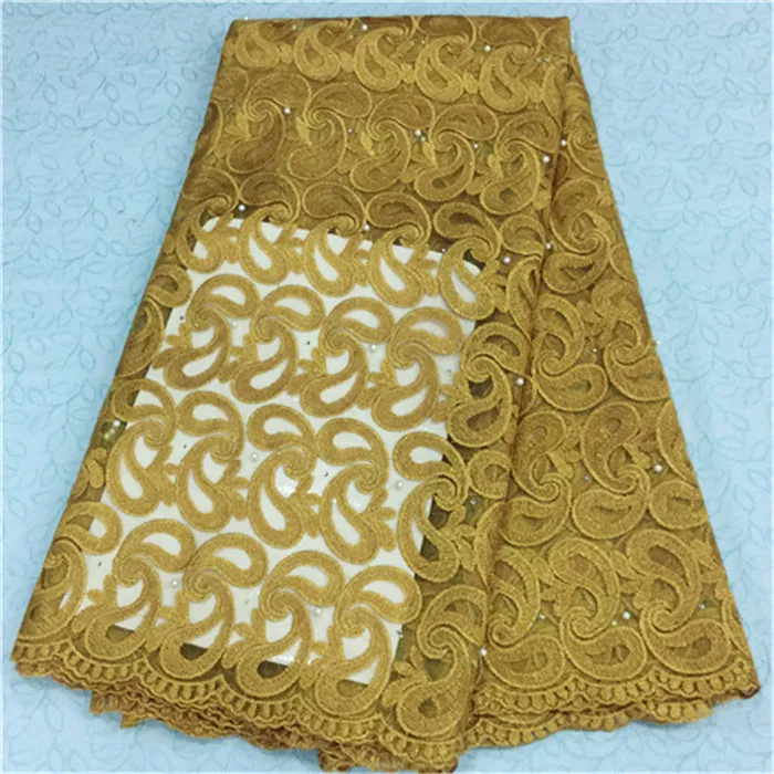 Novo design de moda tecido de renda africano com contas tecido de renda ...
