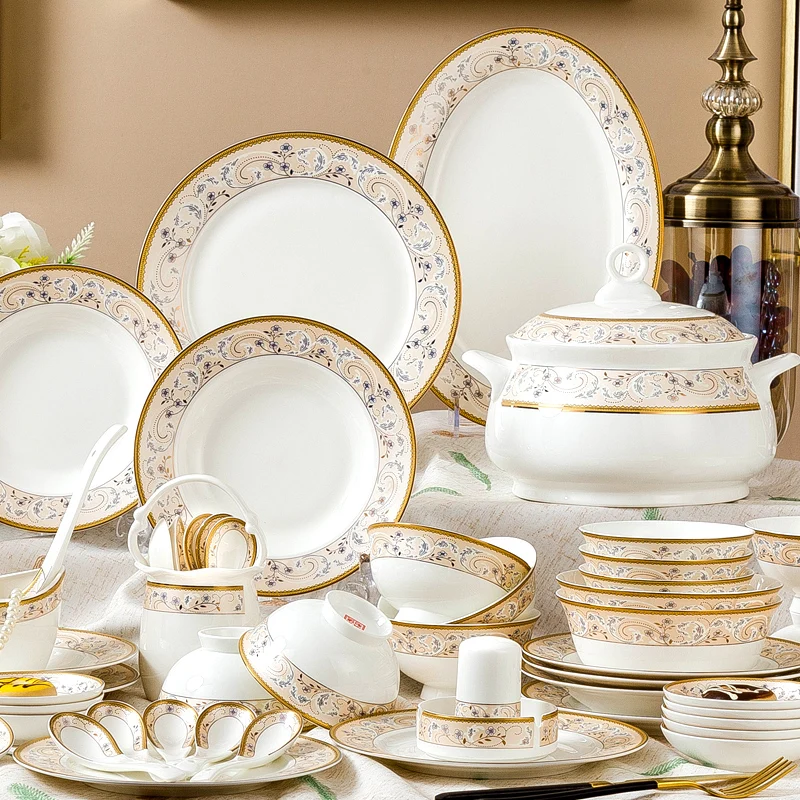 Jingdezhen bone china tableware combination set bowl plate Chinese ...