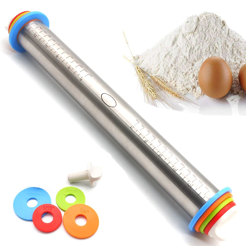 1pc Stainless Steel Rolling Pin 4 Adjustable Discs Non Stick Removable ...