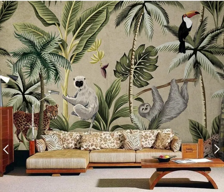 Southeast Asia Toucan Monkey Tropical Wallpaper Mural for Living Room ...