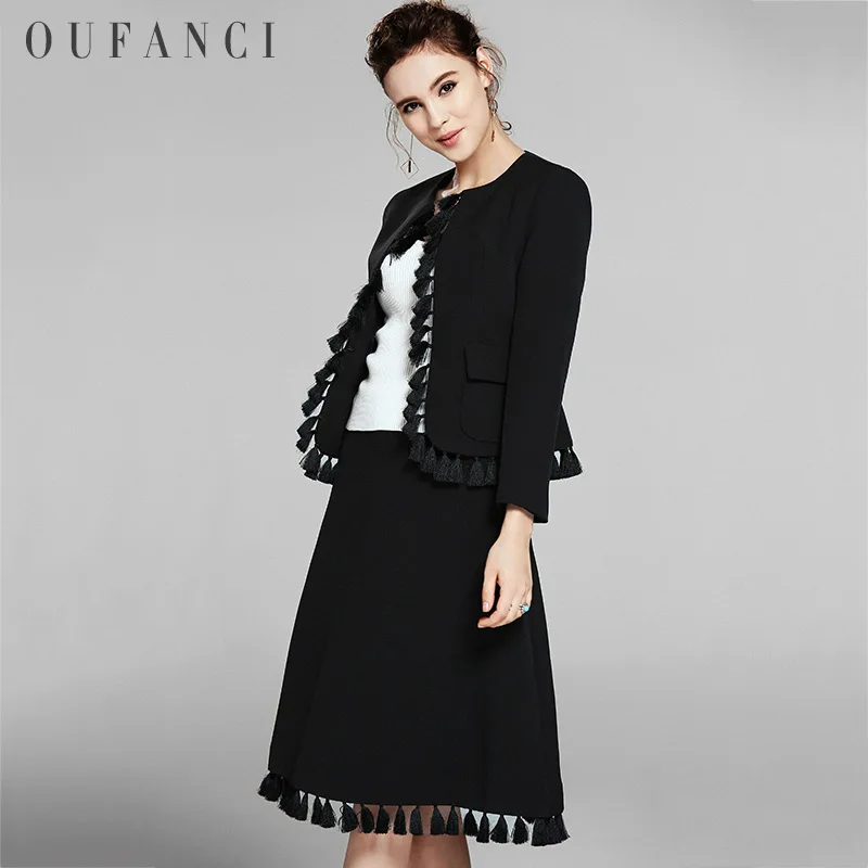 OUFANCI 2017 Autumn Winter Skirt Suits Solid Black Formal Skirt Suits ...