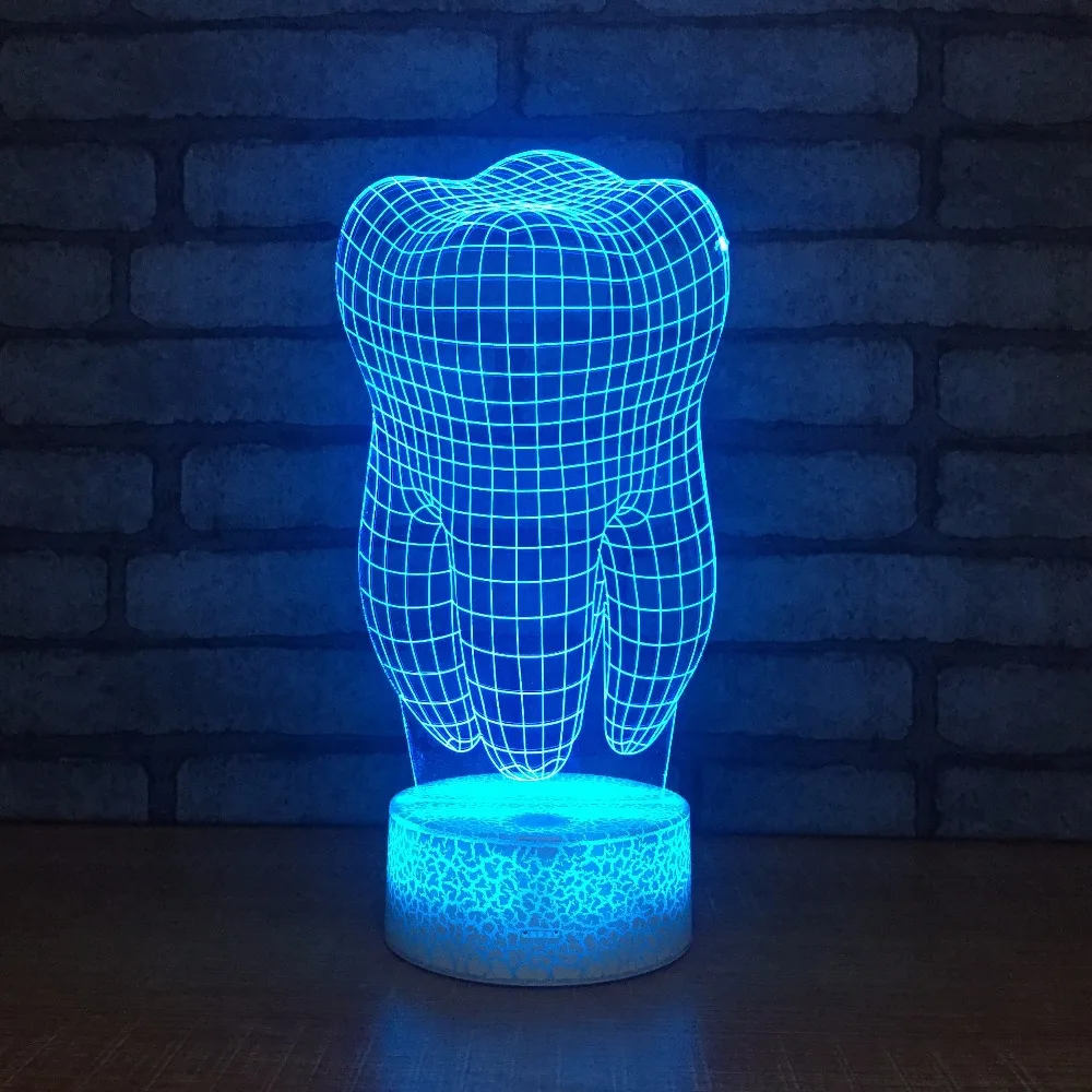 Tooth Shape 3d Illusion Led Table Lamp Acylic 7 Color Change Teeth 3d ...