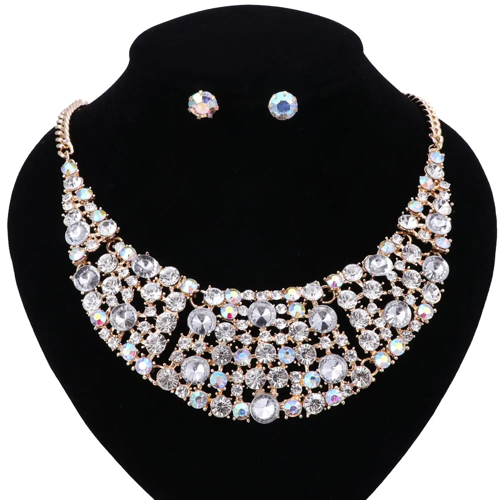 New fashion wedding Blue Dubai rhinestone jewelry set brides bridesmaid ...