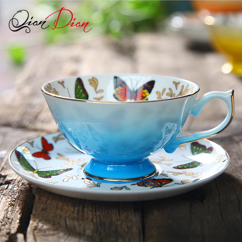 240 Ml Butterfly Design Bone China Coffee Tea Cup And Saucer Gilt ...