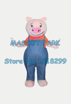 Mascot Funny Pig Mascot Costume With Blue Overalls Adult Size Cartoon ...