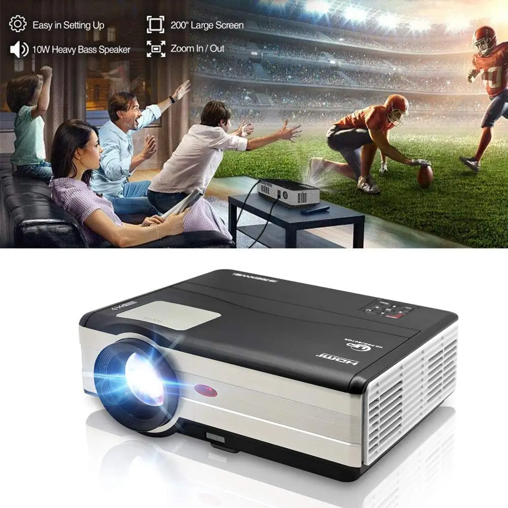 CAIWEI LCD LED Projector Home Cinema Full HD Video Beamer Wired Sync
