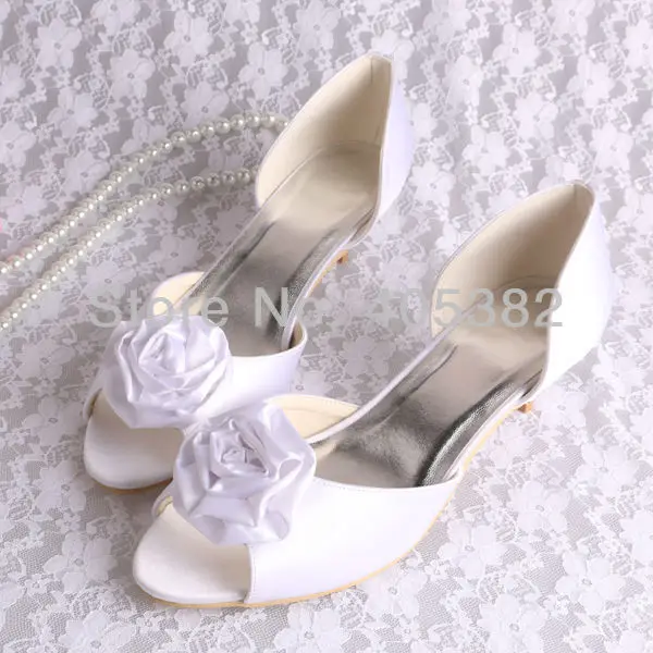 Custom Handmade 2 inch Heel Women Wedding Shoes Rose Flower Peep Toe ...