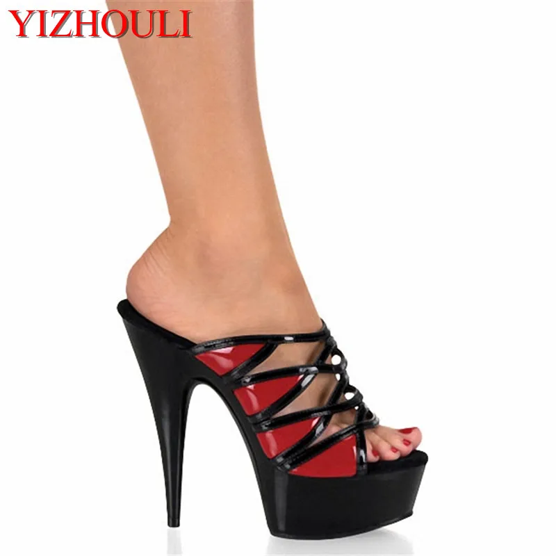 15cm-Brand-New-Women-6-Inch-High-Heel-Summer-Platform-Slipper-Black ...