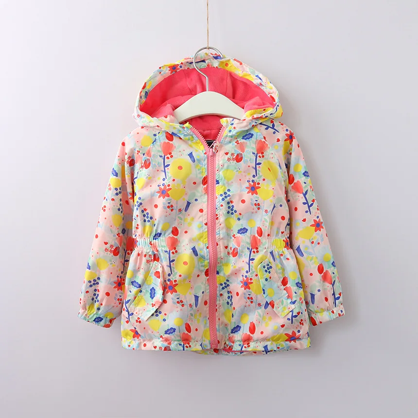 Kids Girls Print Flowers Cute Hooded Coats Children Girls Zipper Spring ...