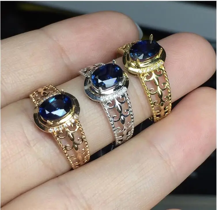 REAL 18K Gold Ring 100% Natural Sapphire Ring Real blue sapphire Fine ...