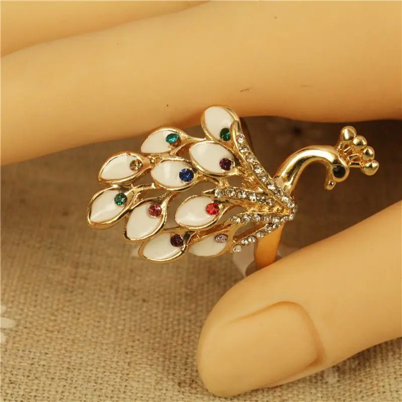Luxury Size 7.75/9 Peacock Rings for Women Zinc Alloy Colorful Punk Ring 2017 Fashion Jewelry ...