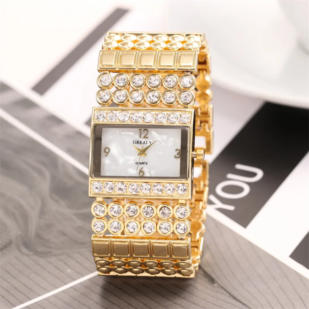 Luxury Ladies Metal Quartz Stainless Belt Rectangle Dial With Diamond ...