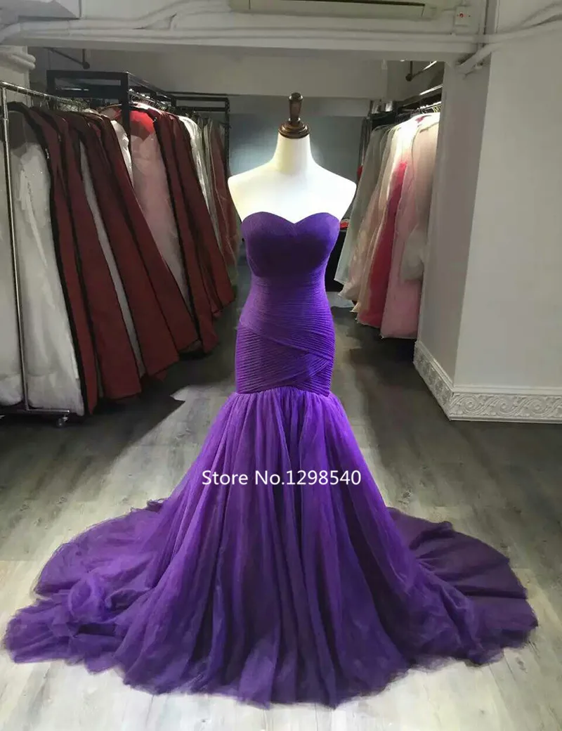 Royal Deep Purple Mermaid Evening Dress Long 2016 Real Photo Sweetheart ...