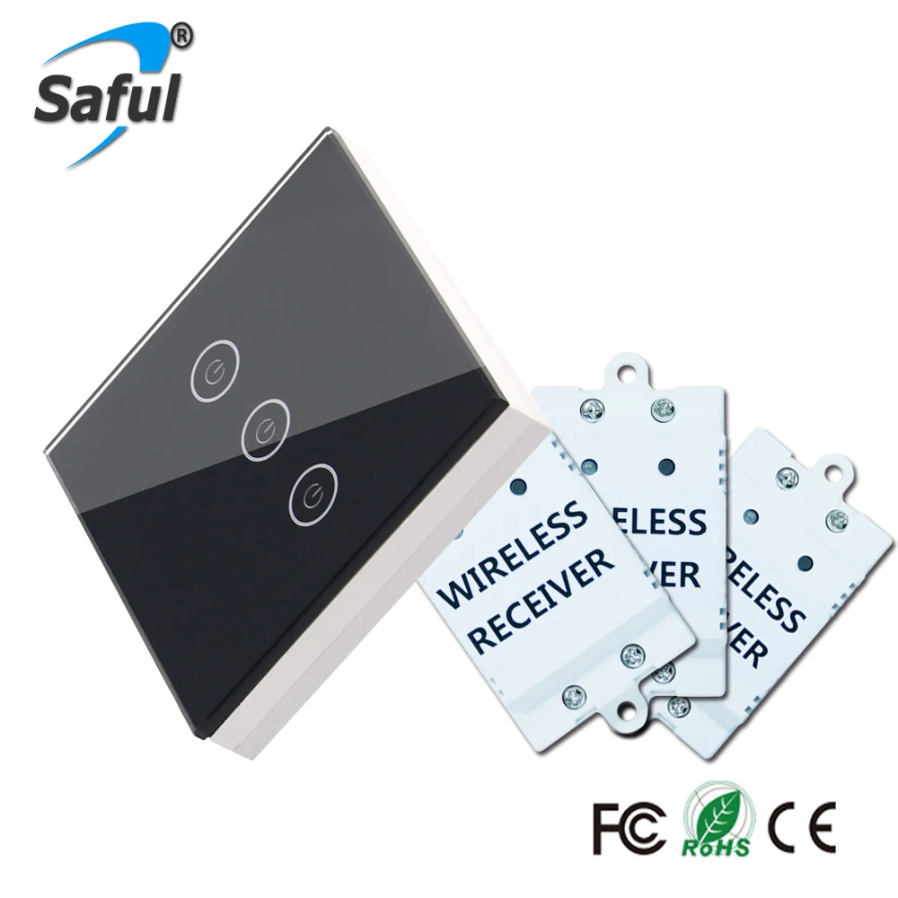 Saful 3 Gang 3 Way Wireless Touch Switchtouch Screen Home Light Luxury ...