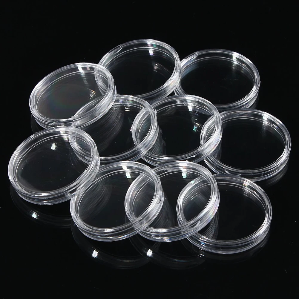 10 Pcs 28mm Applied Clear Round Cases Plastic Coin Storage Capsules