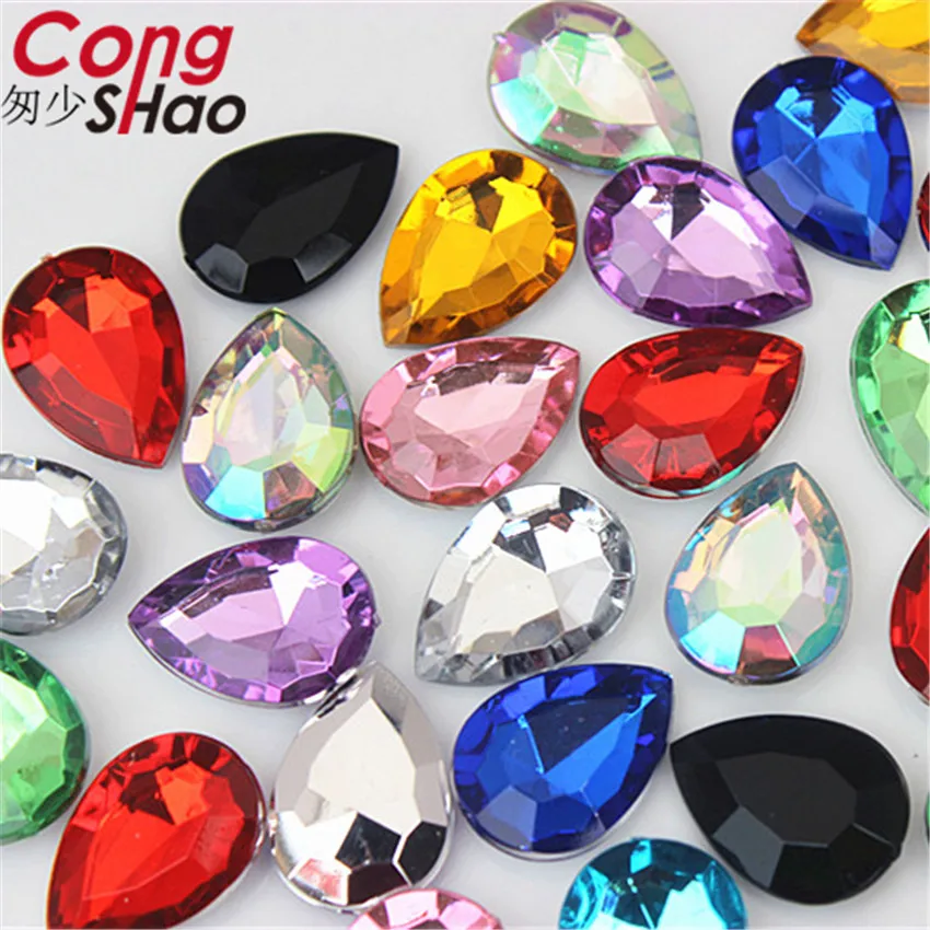 Cong Shao 100pcs 13*18mm Colorful Acrylic Drop Rhinestone trim Sharp ...