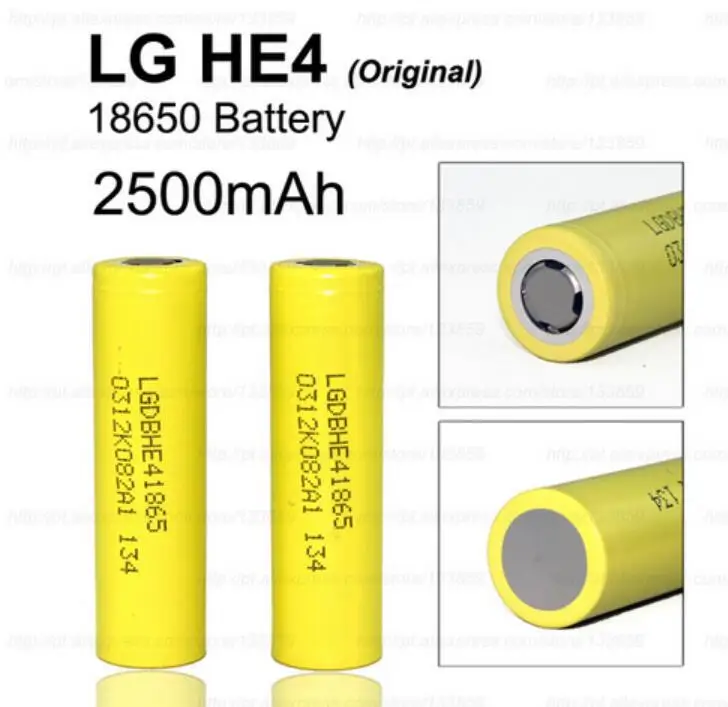 4PCS/lot Original LG 18650 he4 3.6V Battery 2500mAh 20A 35A high drain ...