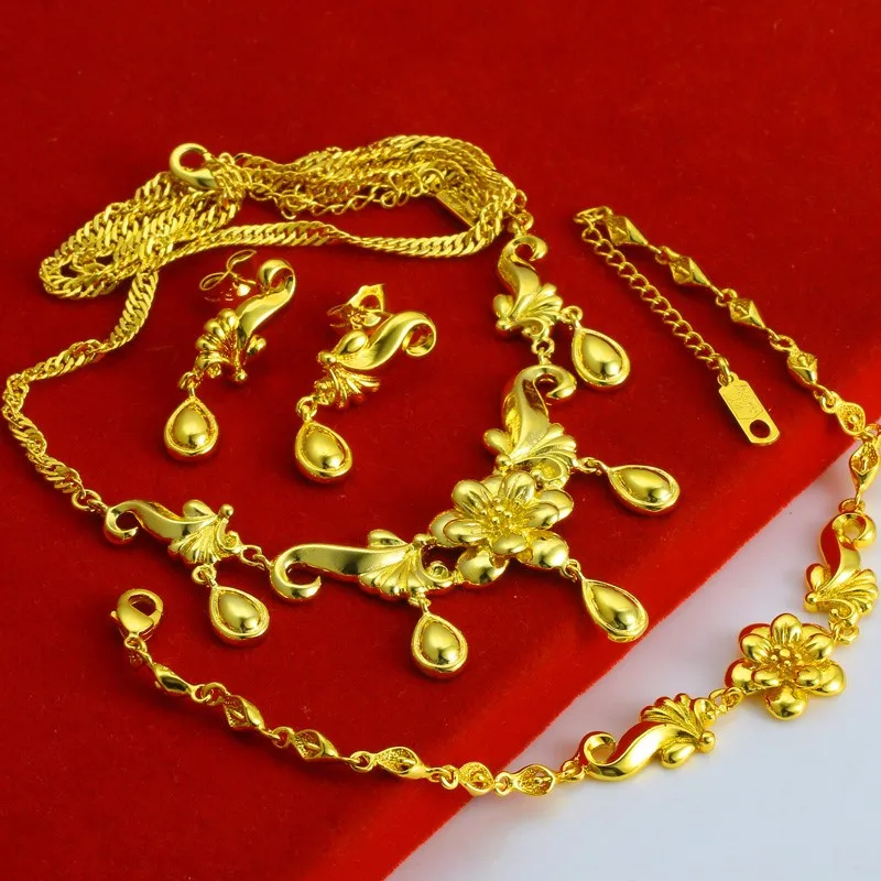 Free Shipping 3 Pieces/set 24k Handmade In Hongkong Gold Shop Flowers ...