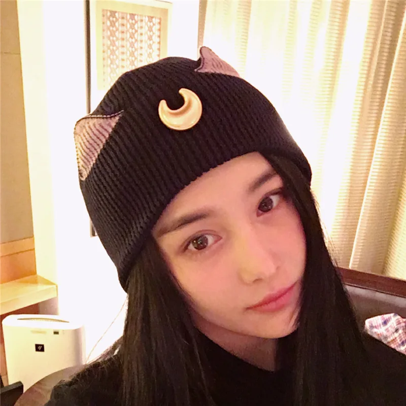 2017 women's knitted beanies cute hats with crescent ear Soldier sailor ...