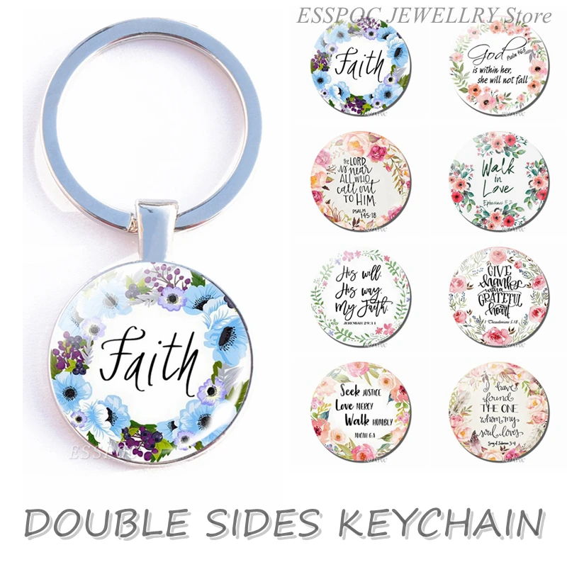 Bible Verse Double Face Keychain Glass Cabochon Jewelry Jesus Pendant ...