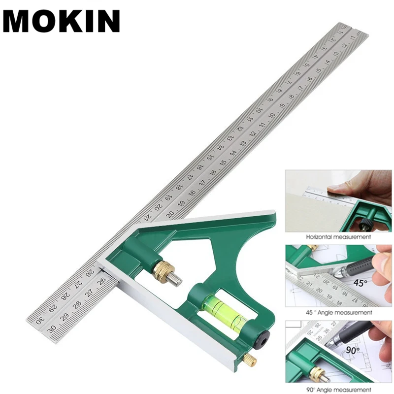 MOKIN-12-Angle-Ruler-Combination-Square-Ruler-45-90-Degree-With-Bubble ...