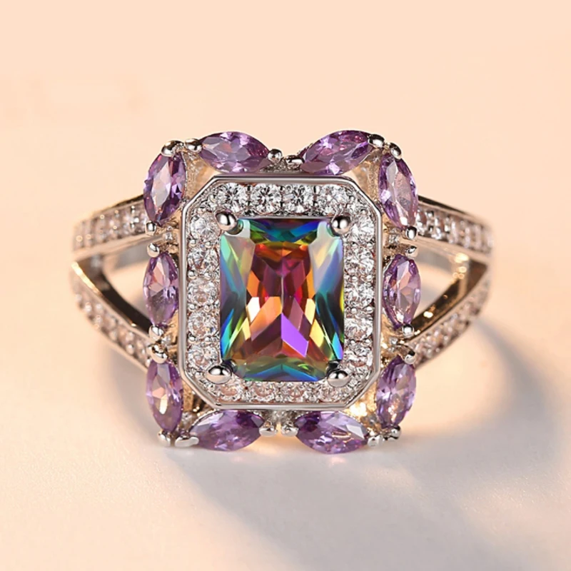 Colorful Big Rhinestone Rings Women Wedding Jewelry Trendy Shiny CZ ...