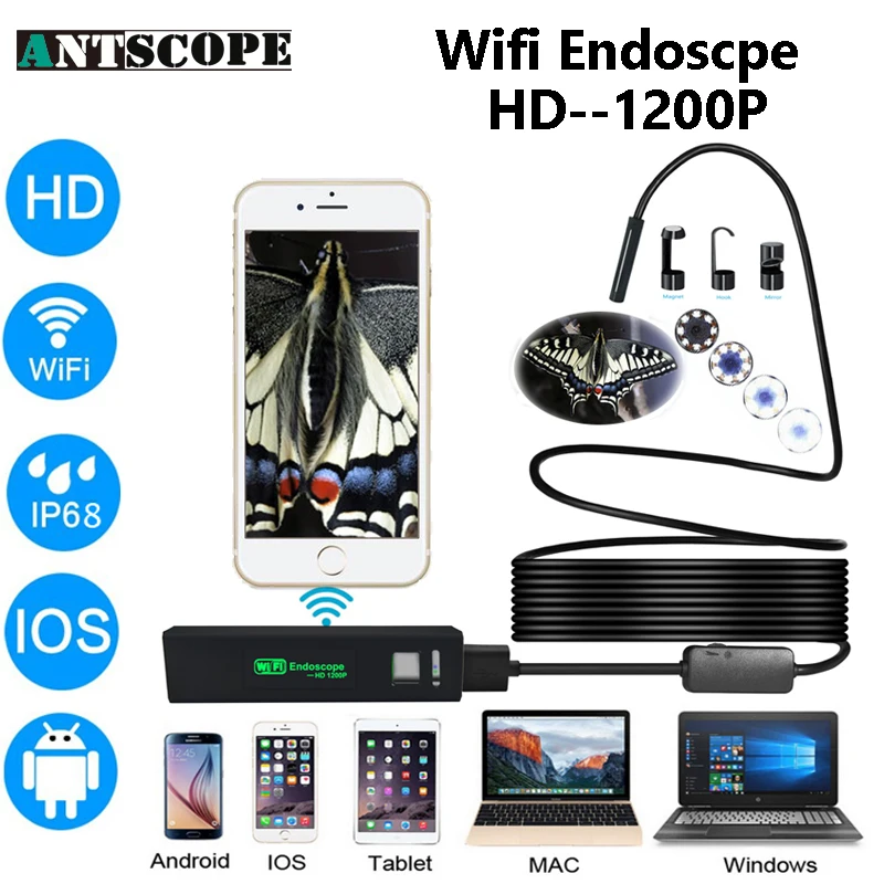 Antscope 1200P Wifi Endoscope for iPhone Android Inspection Camera ...