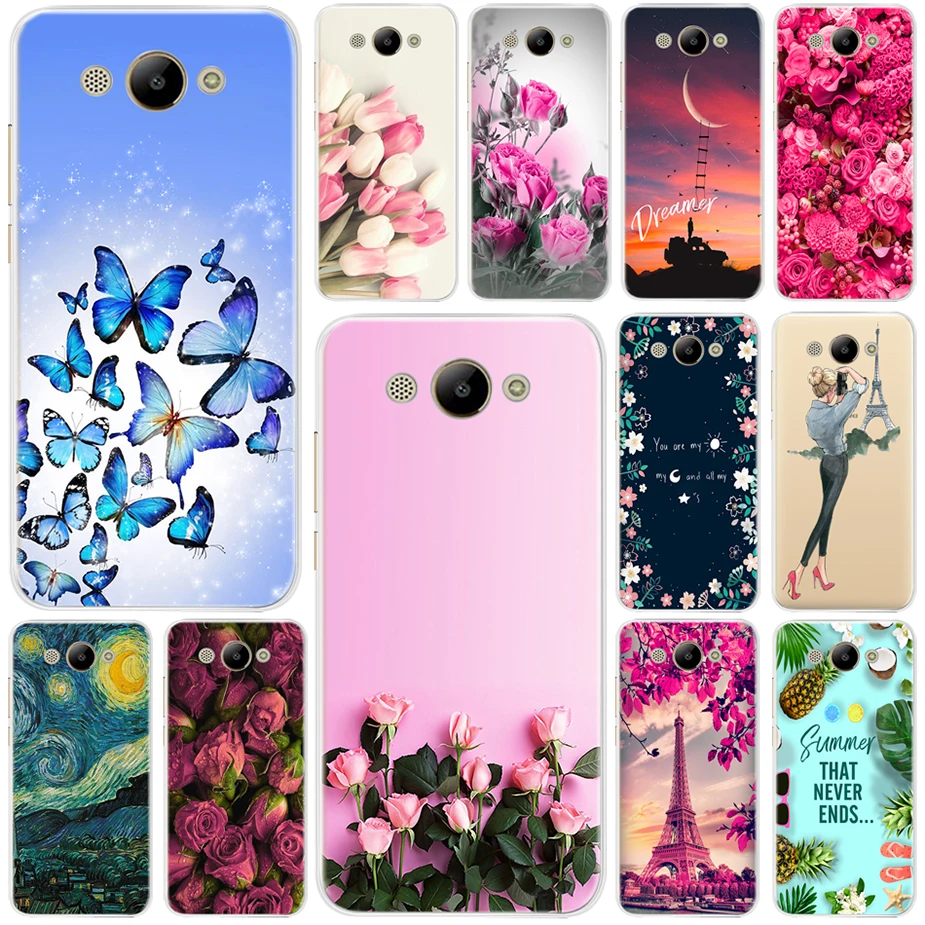 Silicone Case For Huawei Y3 2017 Back Cover Colorful Flower Funda For ...