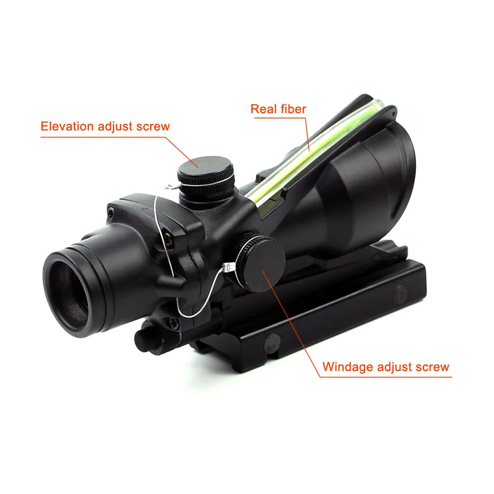 Hunting M16 Rifle ACOG Style 1X32 Red Green Dot Sight Real Fiber Optic ...