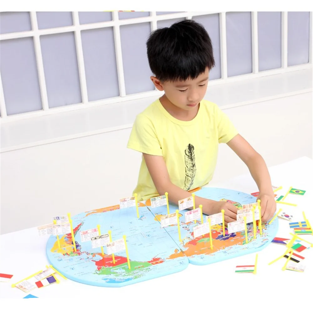 3d Wooden World Map Toy National National Flag Stereo Toys Educational ...