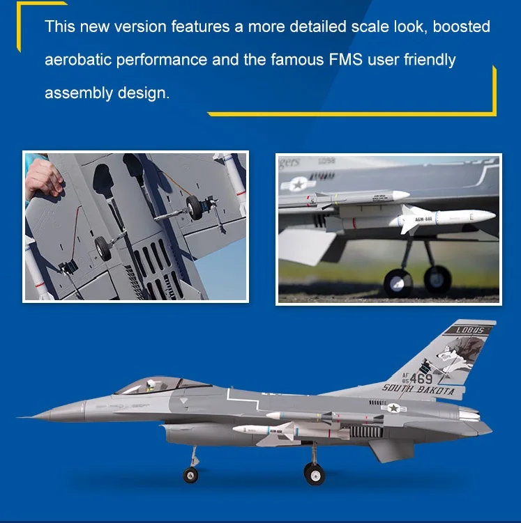 FMS 64mm F16 F-16 V2 Falcon Ducted Fan EDF Jet Grey EPO 4S, 56% OFF