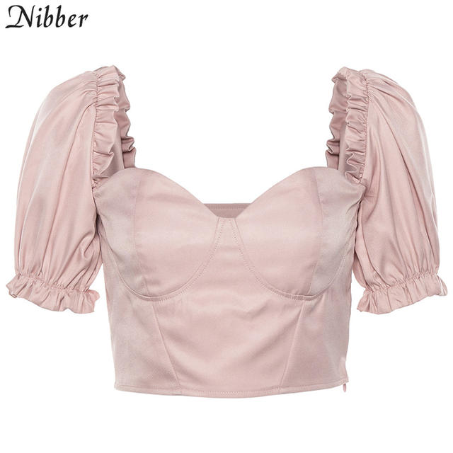 FREE SHIPPING French romantic elegance pink low cut crop tops women T ...