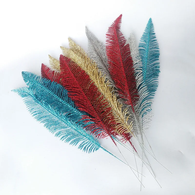 10pcs Artificial Plant Leaves Christmas Decoration Flash Feather Plant ...