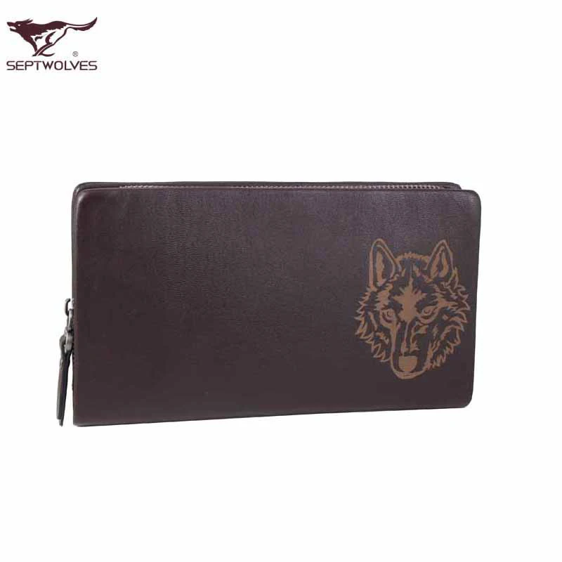 Septwolves male clutch first layer of cowhide single zipper handbag men ...