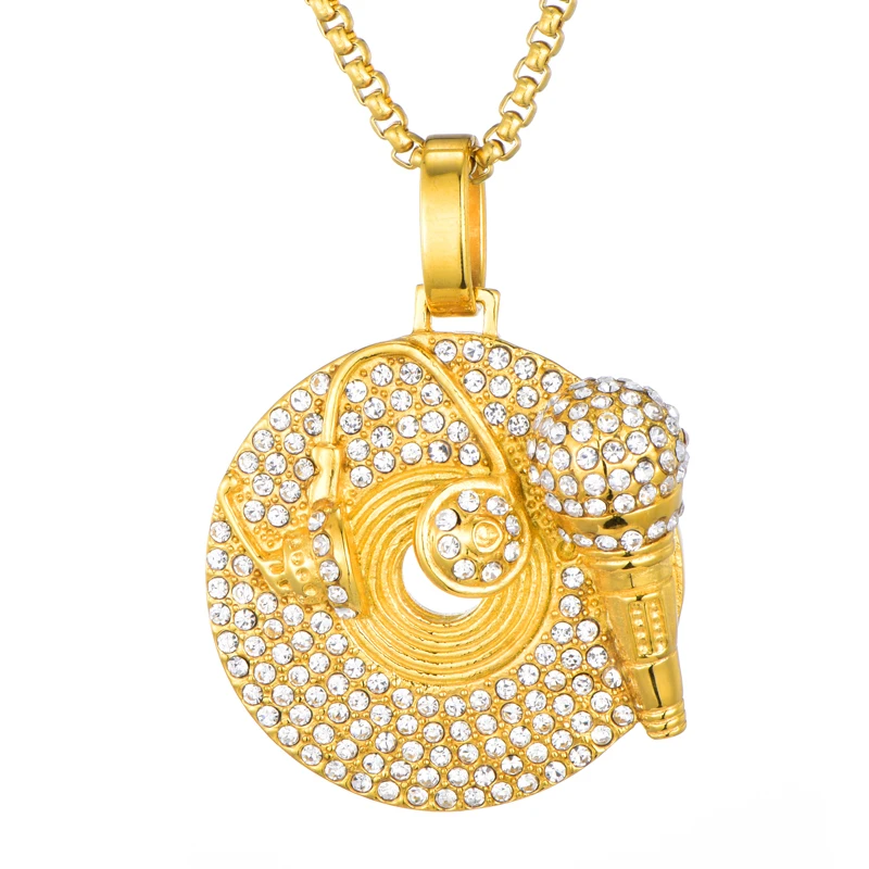 Hip Hop Rock Record Microphone Pendant Necklace Men Headset Stainless ...