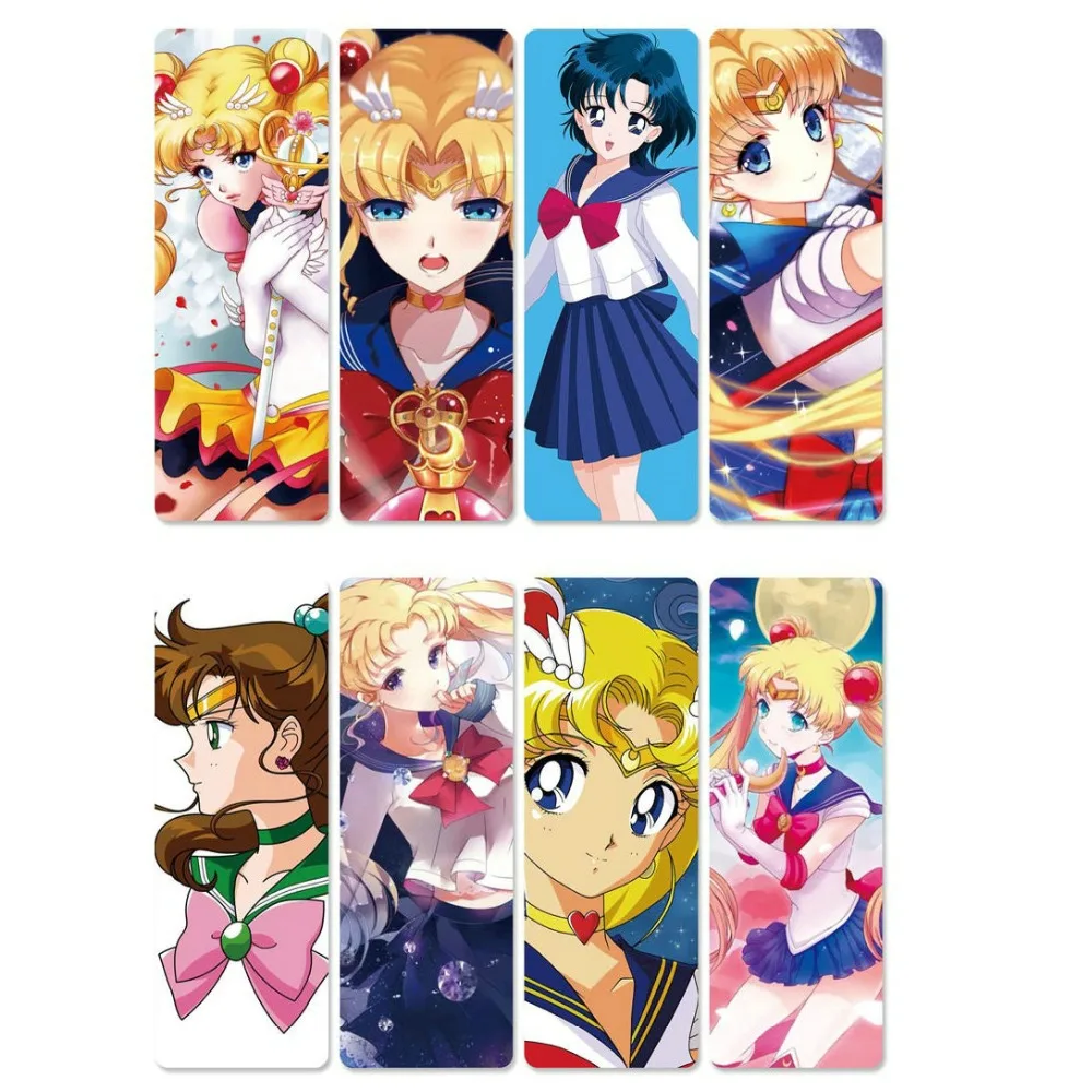 8pcs Sailor Moon Anime Bookmarks Waterproof Transparent PVC Plastic ...