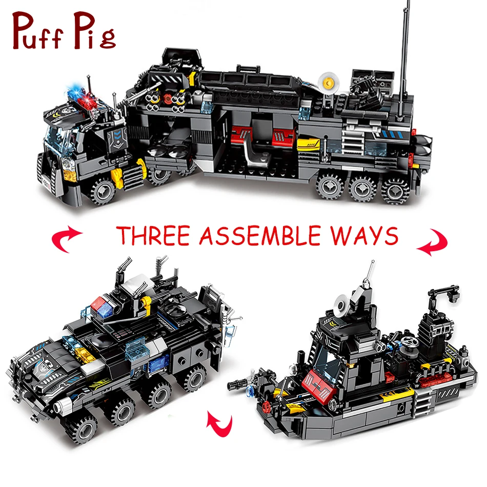 695pcs 8in1 Military Swat Team Police Mobile Command Center Trucks ...