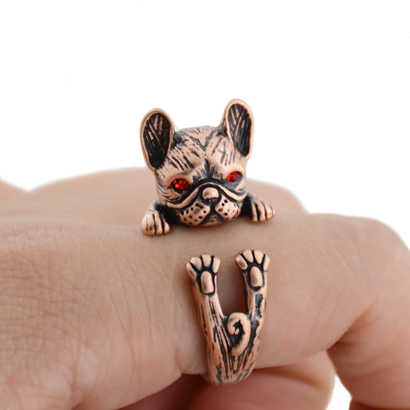 Retro Punk Women Rings French Bulldog Dog Anel Boho Brass Knuckle ...