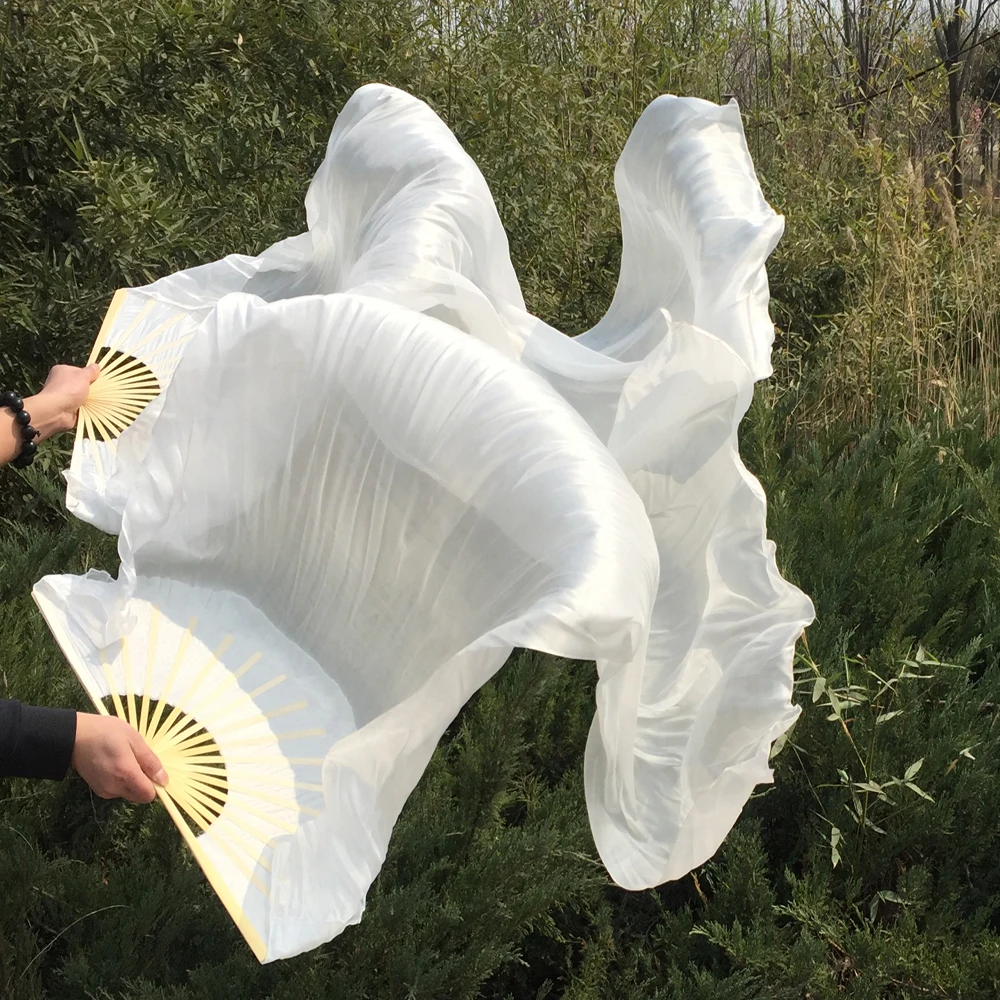 Popular-white-Bamboo-long-Fan-Veil-100-real-silk-belly-dance-Fans-Veils ...