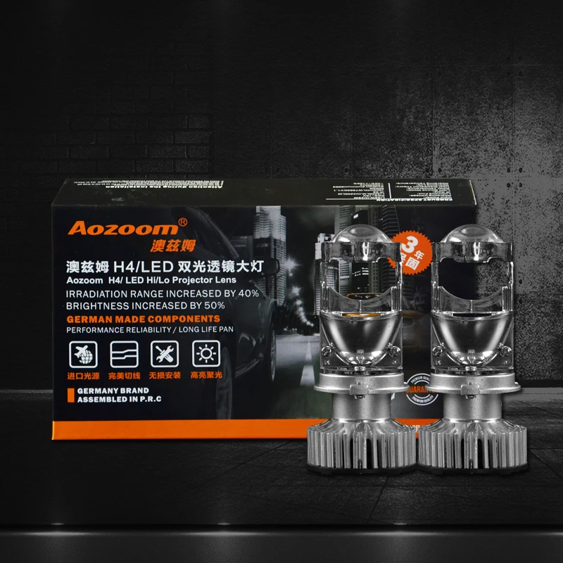 2018 Aozoom New Arrival 2pcs H4 LED hi lo mini projector lens headlight ...