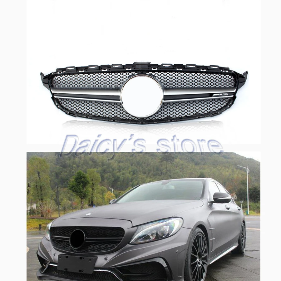Aliexpress.com : Buy W205 Black/Silver AMG Style+AMG Logo Front Grill ...